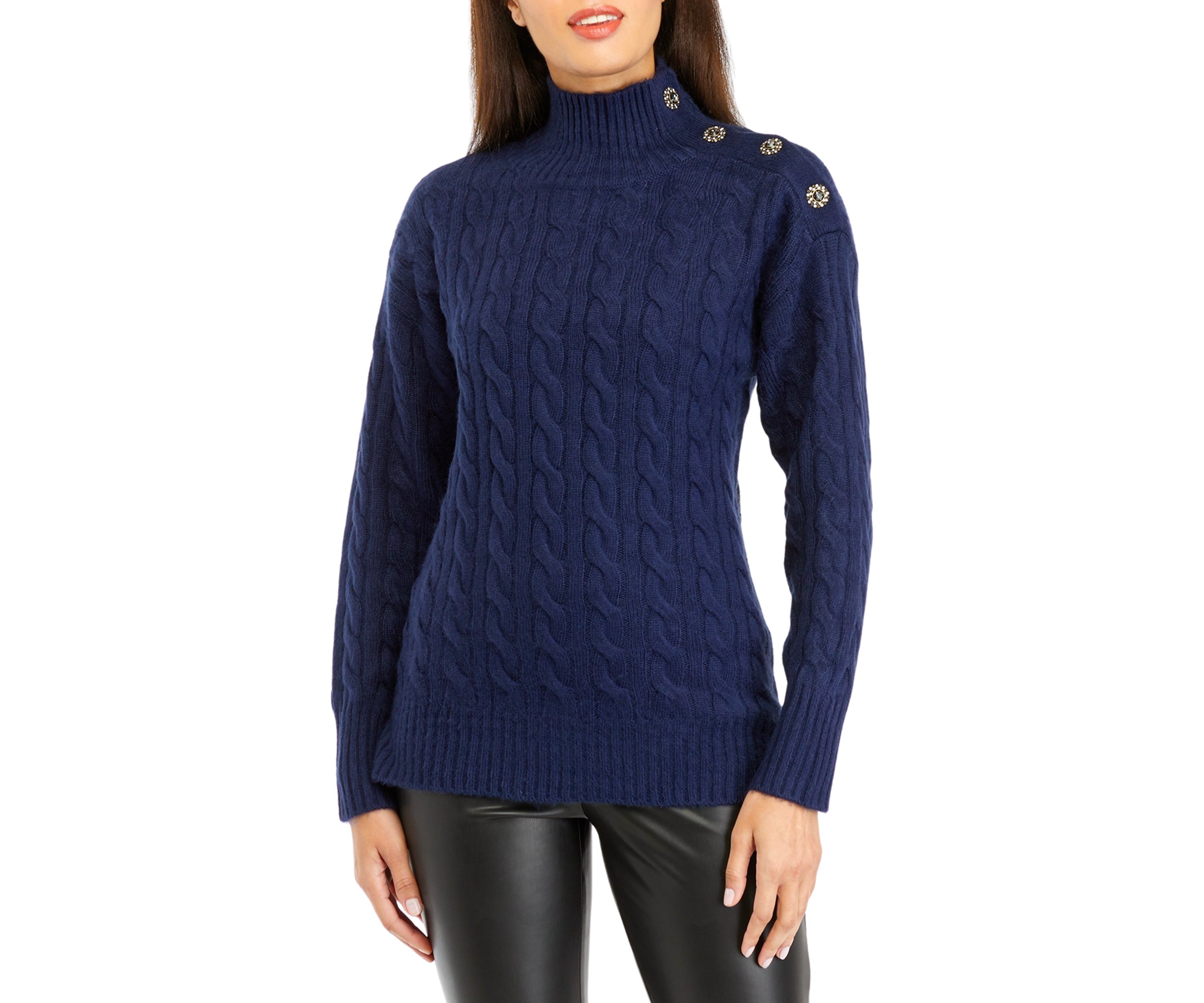 Crown & Ivy™ Women's Button Detailed Cable Knit Sweater | Belk
