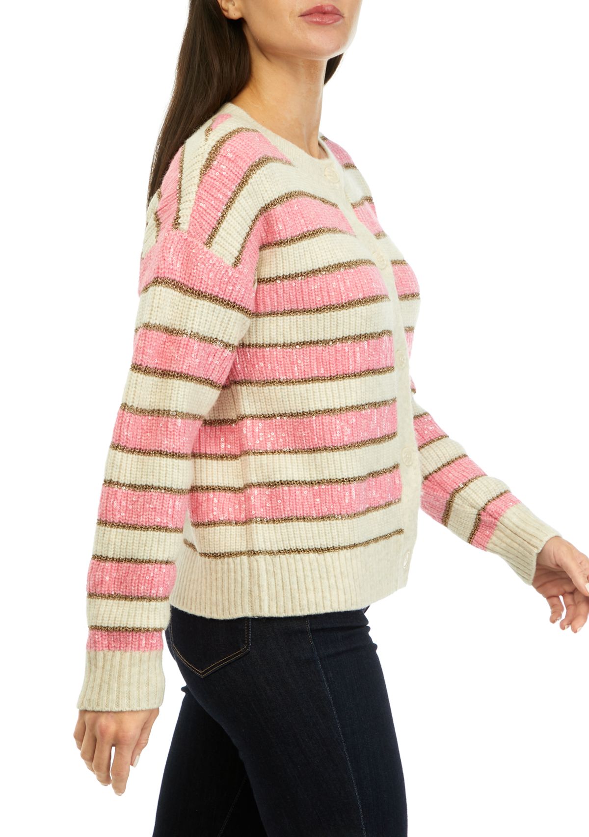 Crown & Ivy™ Women's Stripe Shine Cardigan | Belk