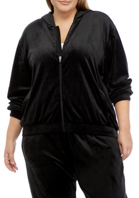 ZELOS Plus Size Velvet Zip Up Hoodie Jacket | belk
