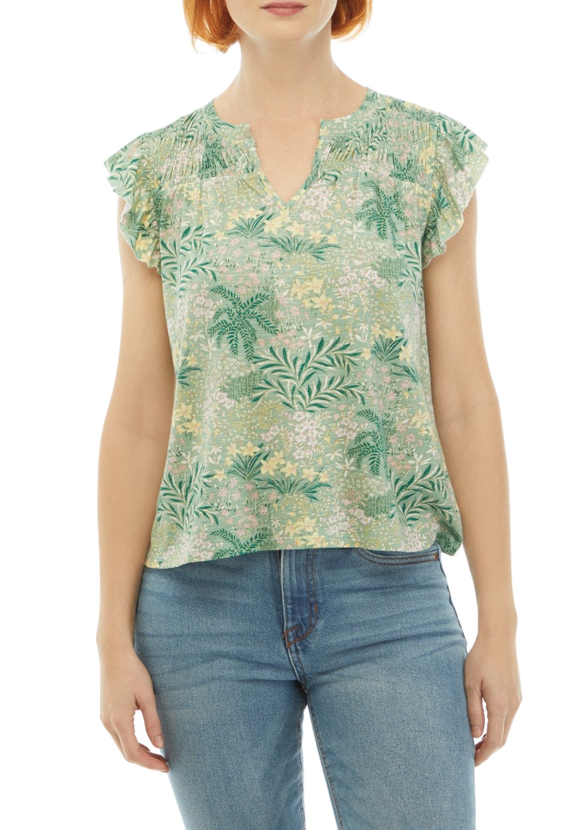 Wonderly Petite Printed Smocked Top | Belk