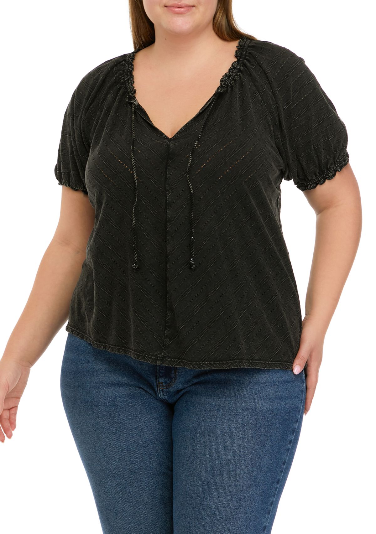 Wonderly Plus Size Textured Peasant Top | Belk