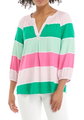 Crown And Ivy™ Womens Blouson Sleeve Striped Peasant Top Belk