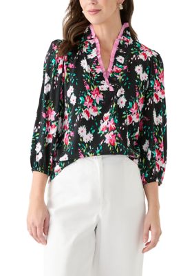 Crown & Ivy™ Women's 3/4 Sleeve Double Ruffle Neck Printed Top | belk