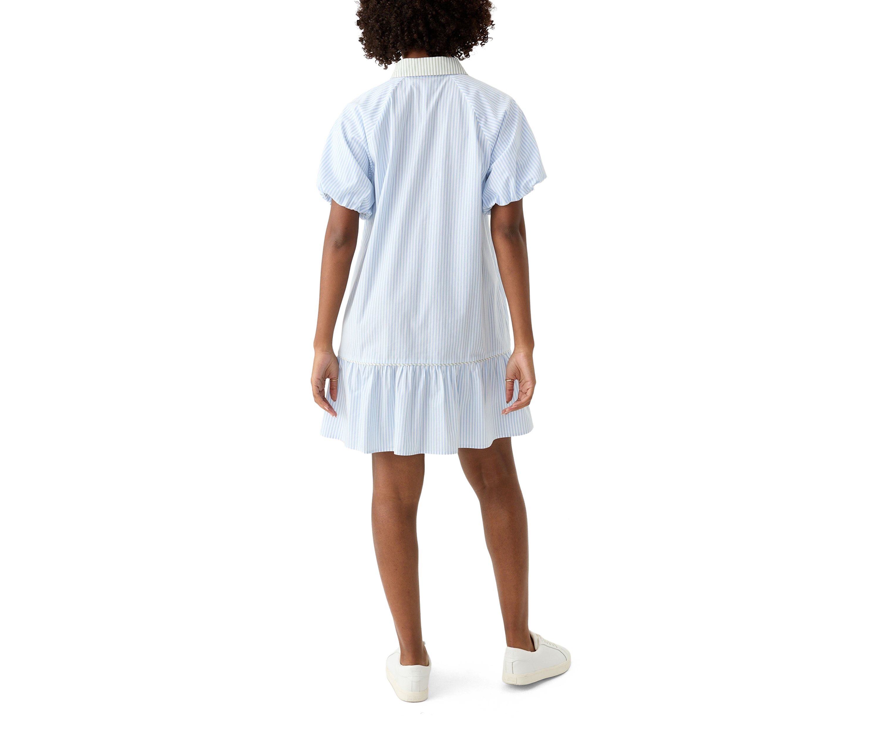 Crown & Ivy™ Petite Short Sleeve Flounce Yarn Dyed Shirtdress | Belk