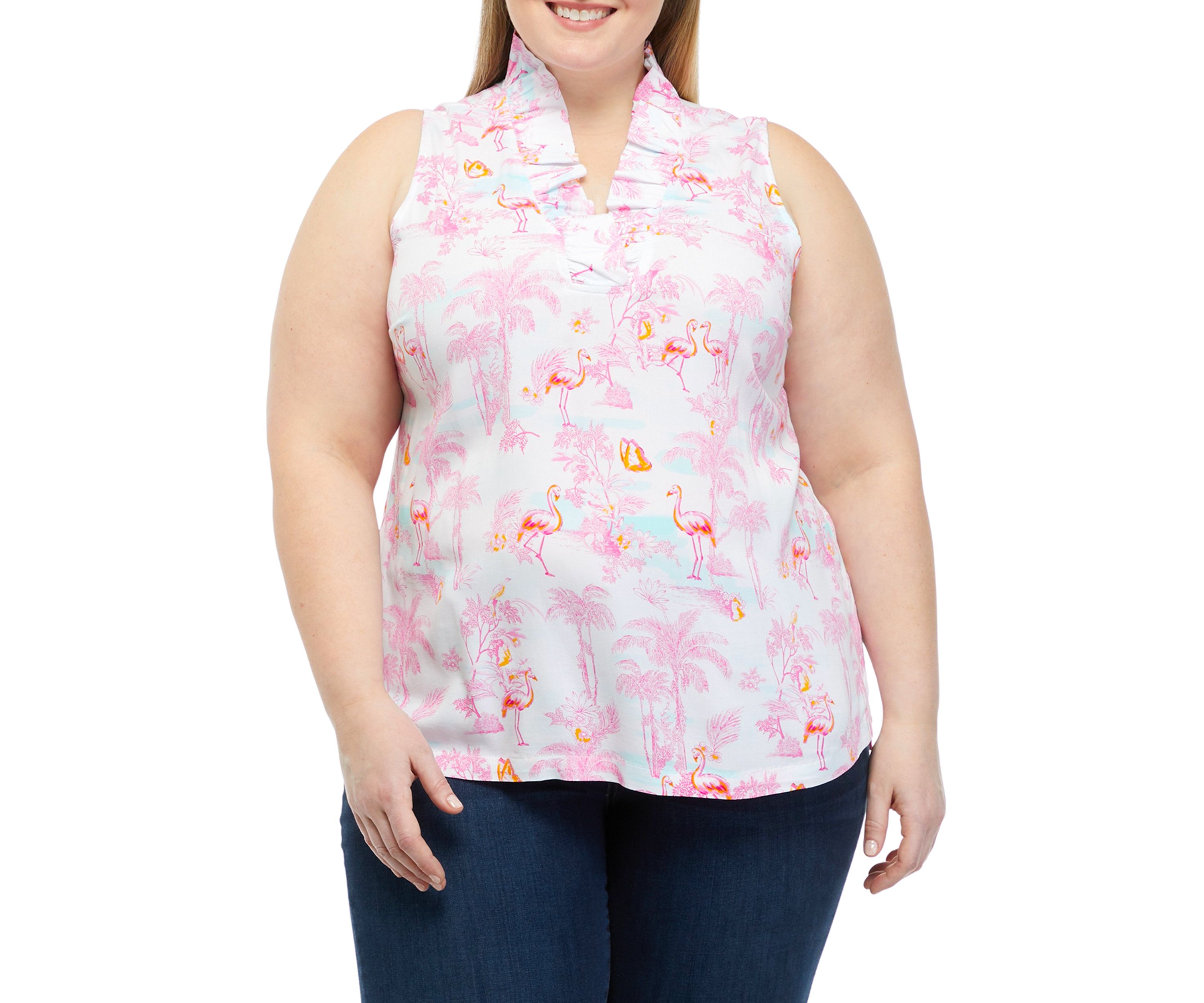 Crown & Ivy™ Plus Size Sleeveless Ruffle Neck Top | Belk