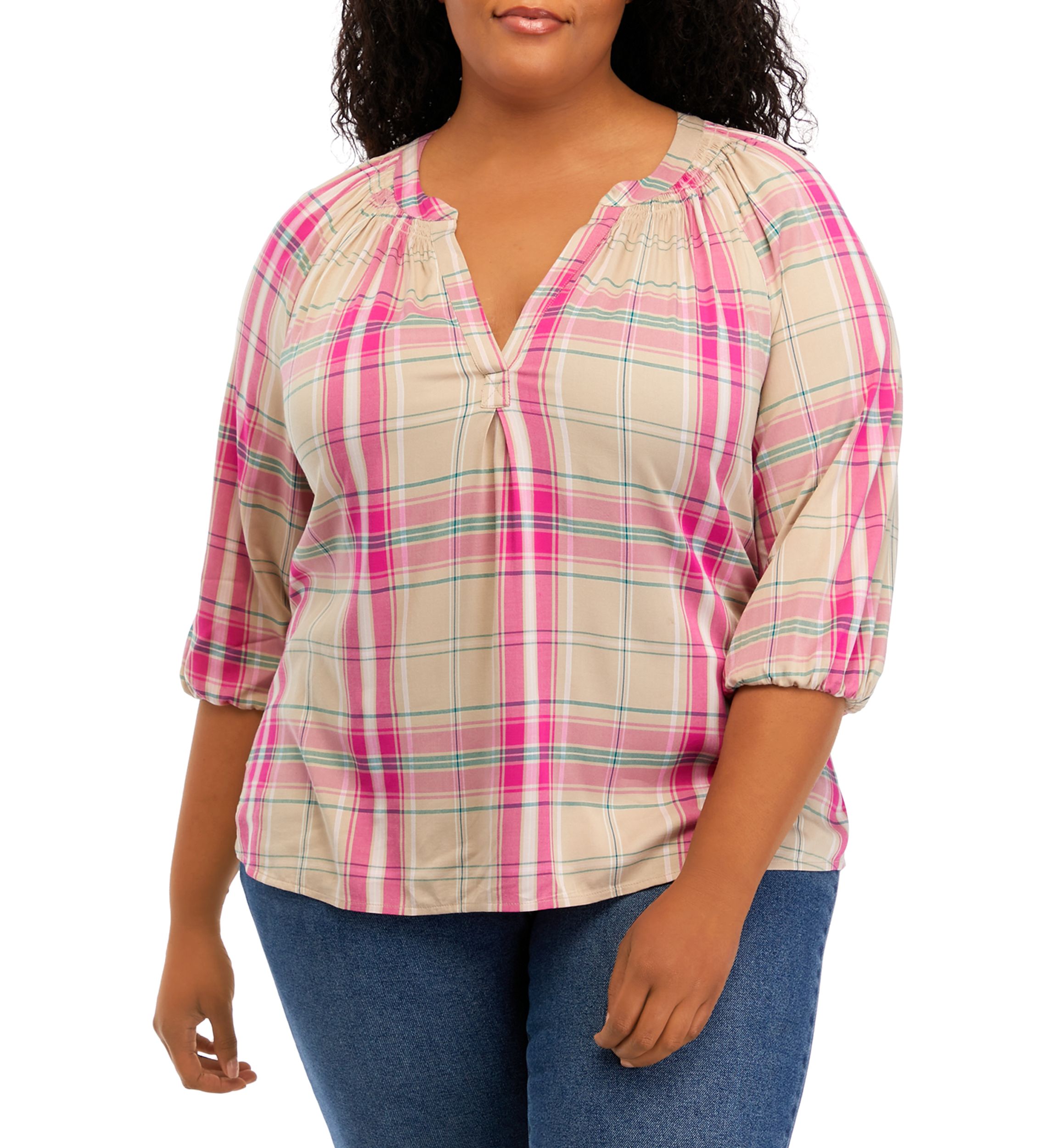 Crown & Ivy™ Plus Size 3/4 Sleeve Printed Peasant Top | Belk