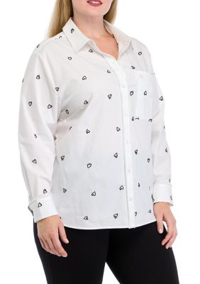 Crown & Ivy™ Plus Size Long Sleeve Tunic Button Up Embroidered Top | belk
