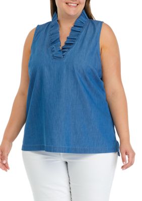 Crown & Ivy™ Plus Size Ruffle Neck Top | belk
