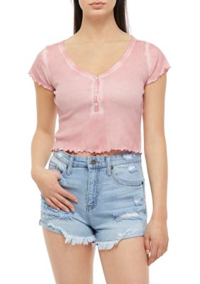TRUE CRAFT Short Sleeve Frayed Henley Shirt | Belk