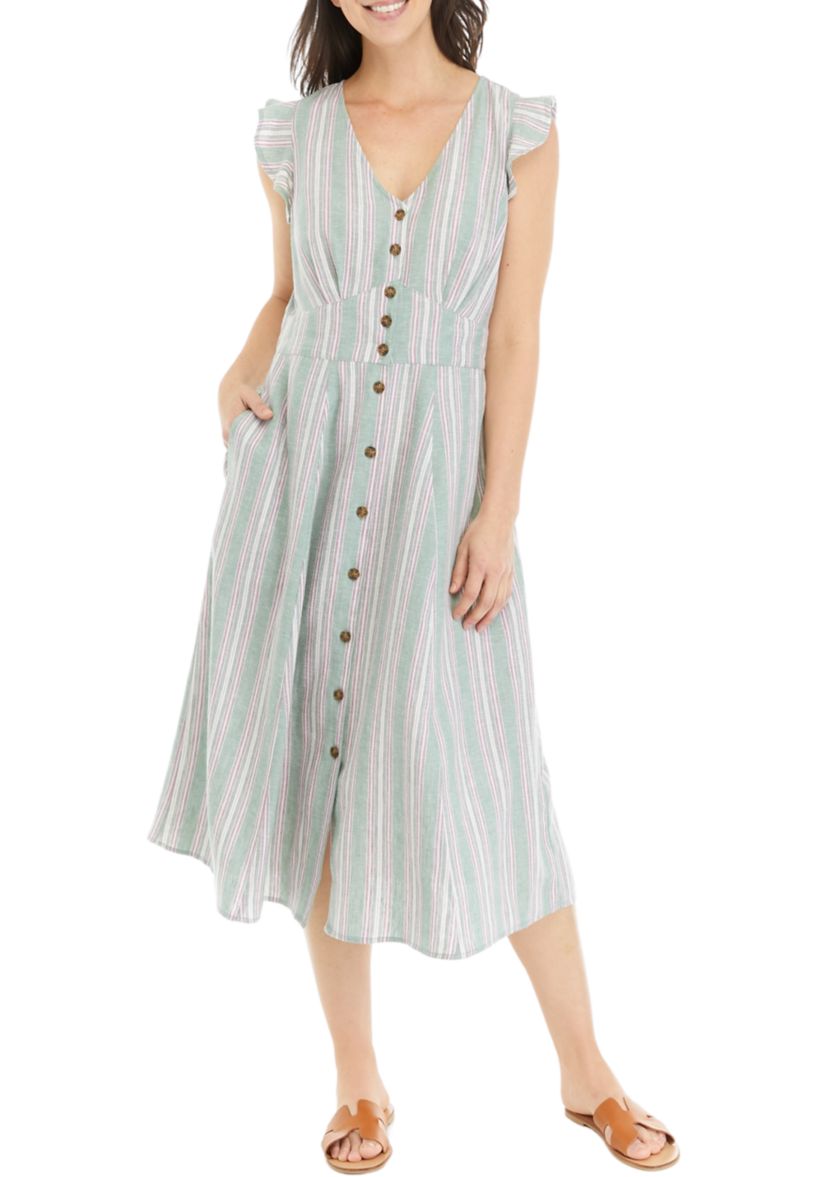 Wonderly Women's Button Front Yarn Dyed Midi Dress | Belk