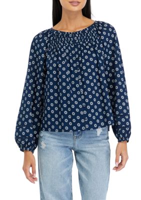 Wonderly Petite Pintuck Printed Button Down Blouse | belk