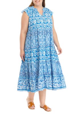 Wonderly Plus Size Printed Tiered Maxi Dress | belk