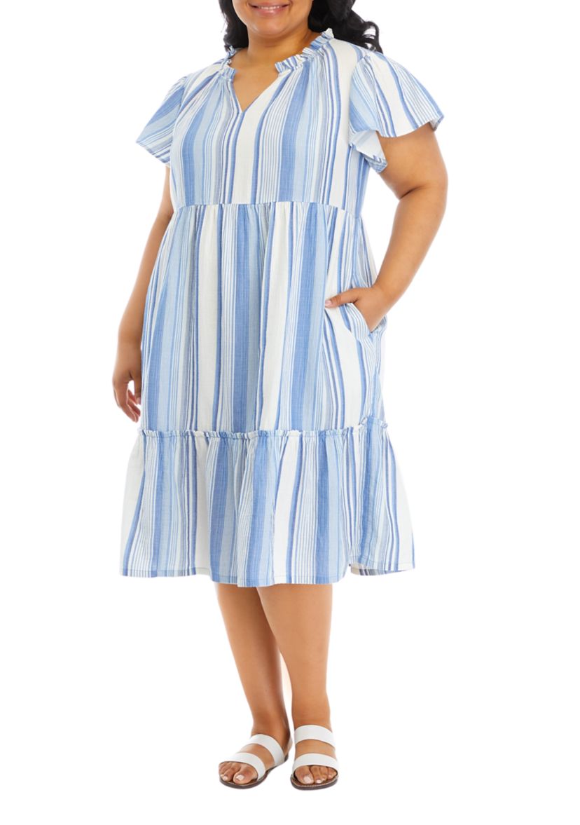 Wonderly Plus Size Flutter Sleeve Striped Midi Dress | Belk