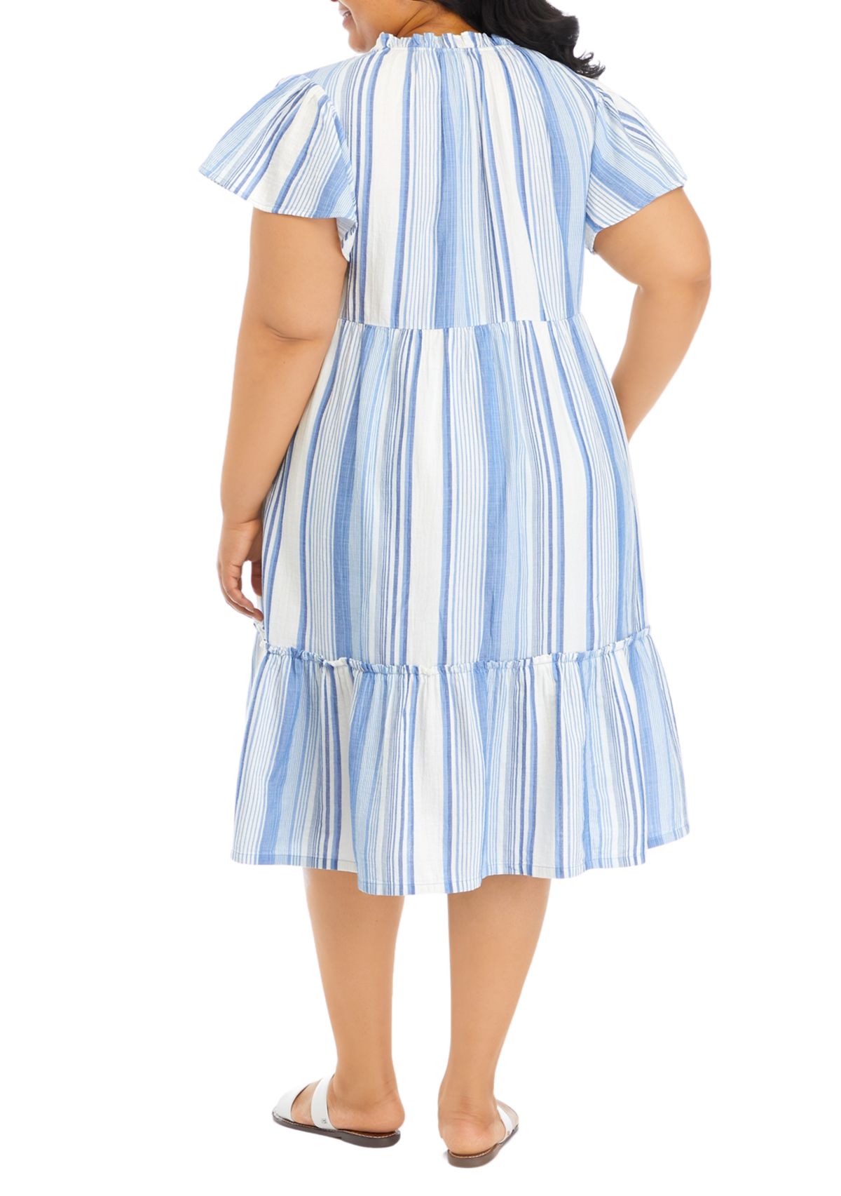 Wonderly Plus Size Flutter Sleeve Striped Midi Dress | Belk