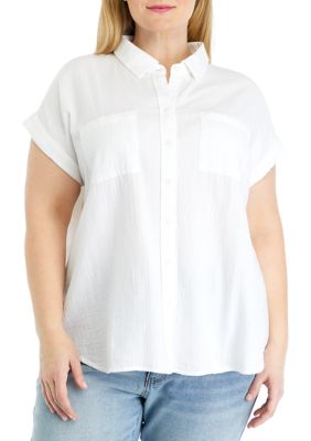 Wonderly Plus Size Short Sleeve Camp Top | belk