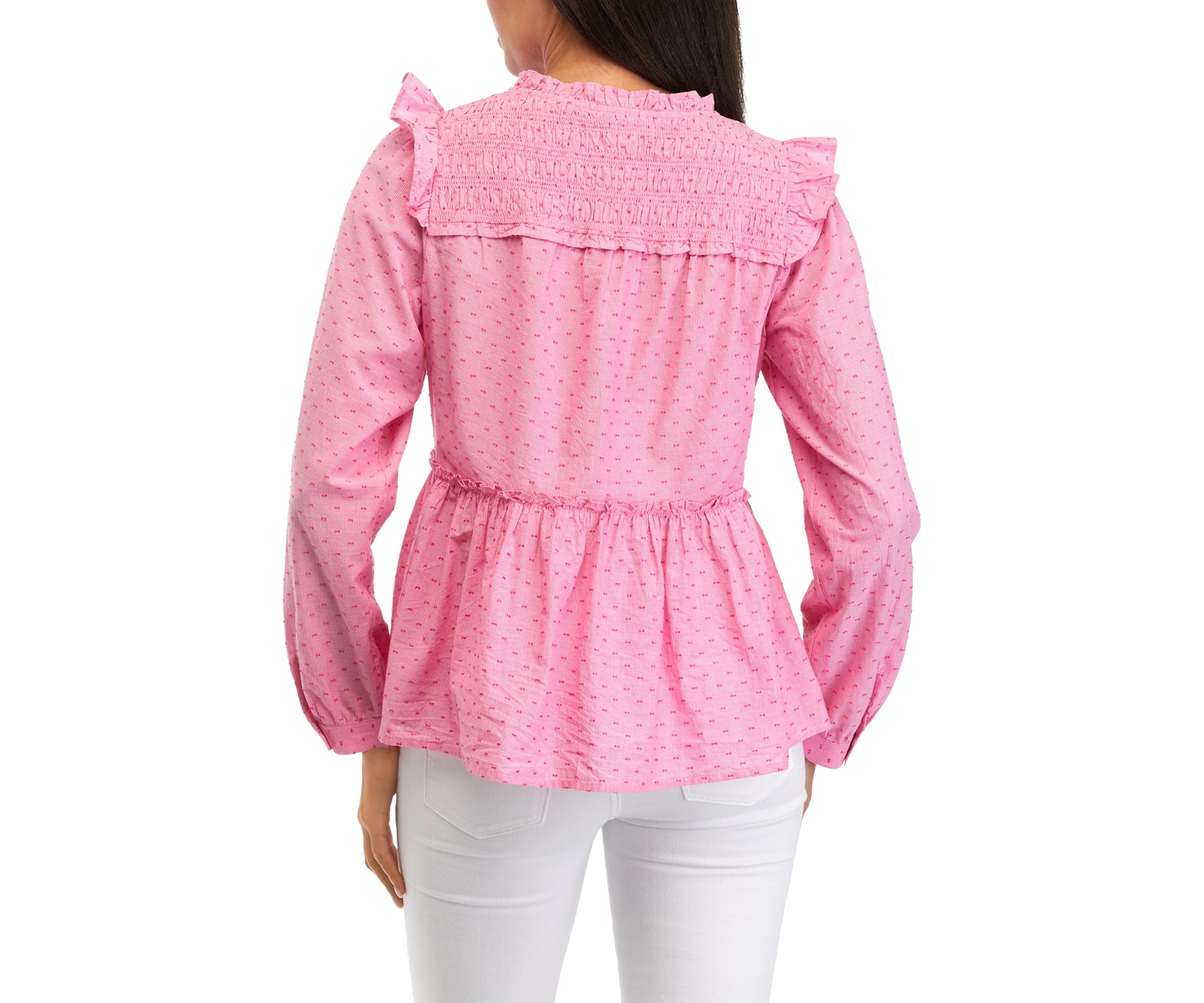 Crown & Ivy™ Women's Smocked Button Front Ruffle Top | Belk