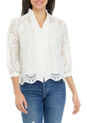 Elie Elie Tahari Petite 3/4 Sleeve Eyelet Top | belk