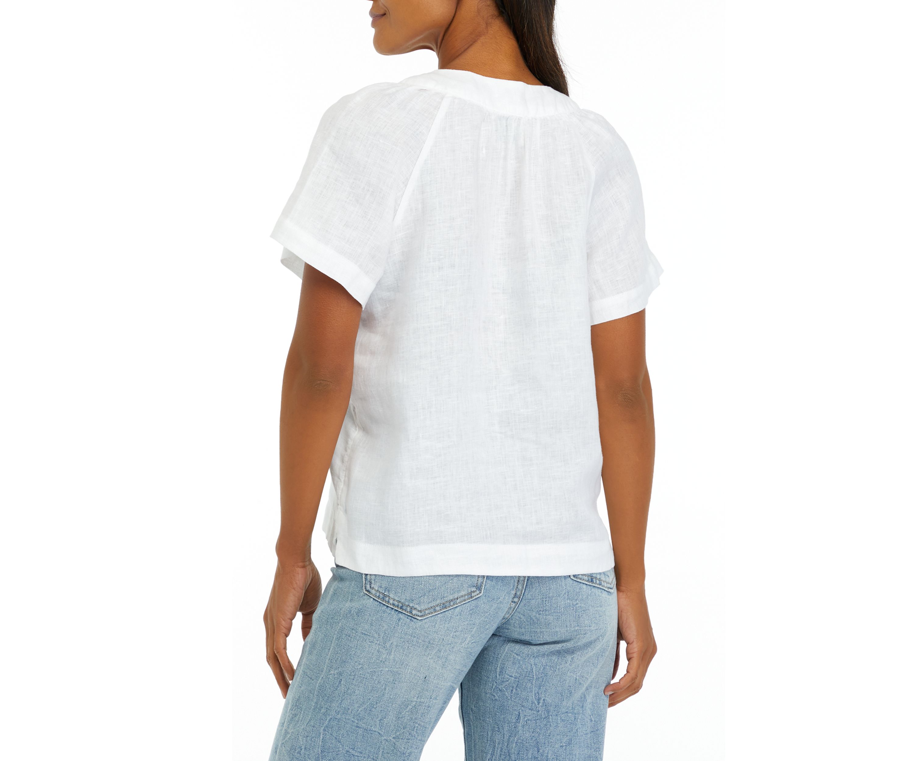 Elie Elie Tahari Petite Solid Linen Popover Top | Belk