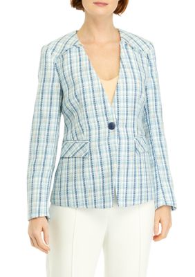 T TAHARI Women's Collarless One Button Tweed Jacket | Belk