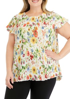 T TAHARI Plus Size Flutter Sleeve Crew Neck Top | belk