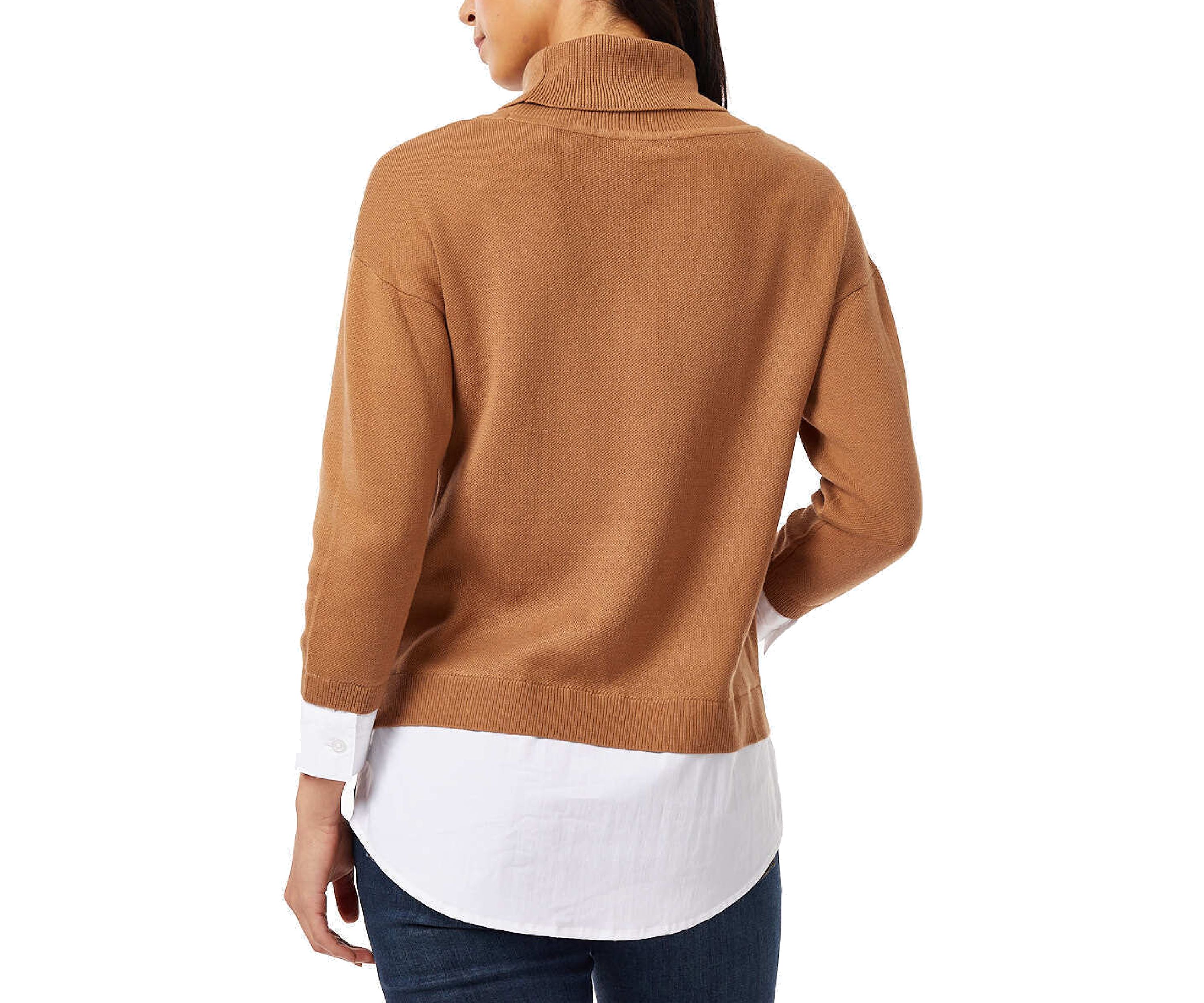 JONES NEW YORK Women's Long Sleeve Cowl Neck with Woven Shirttail 2Fer ...