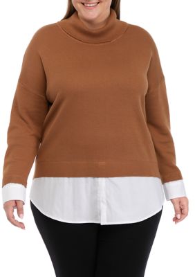 JONES NEW YORK Plus Size Long Sleeve Cowl Twofer Top | belk