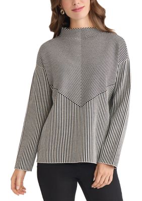 JONES NEW YORK Petite Mock Neck Long Sleeve Jacquard Sweater | Belk