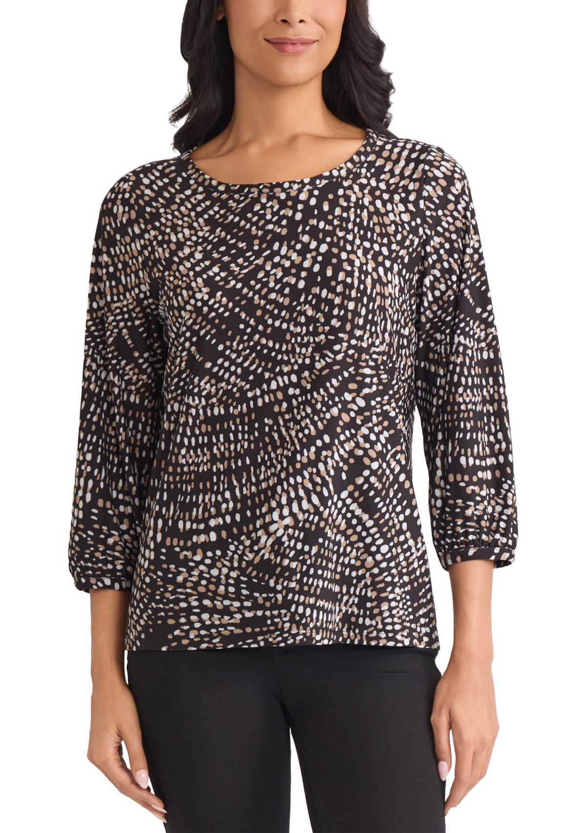 JONES NEW YORK Women's Crew Neck Top with 3/4 Puff Cuffs – Basic ...