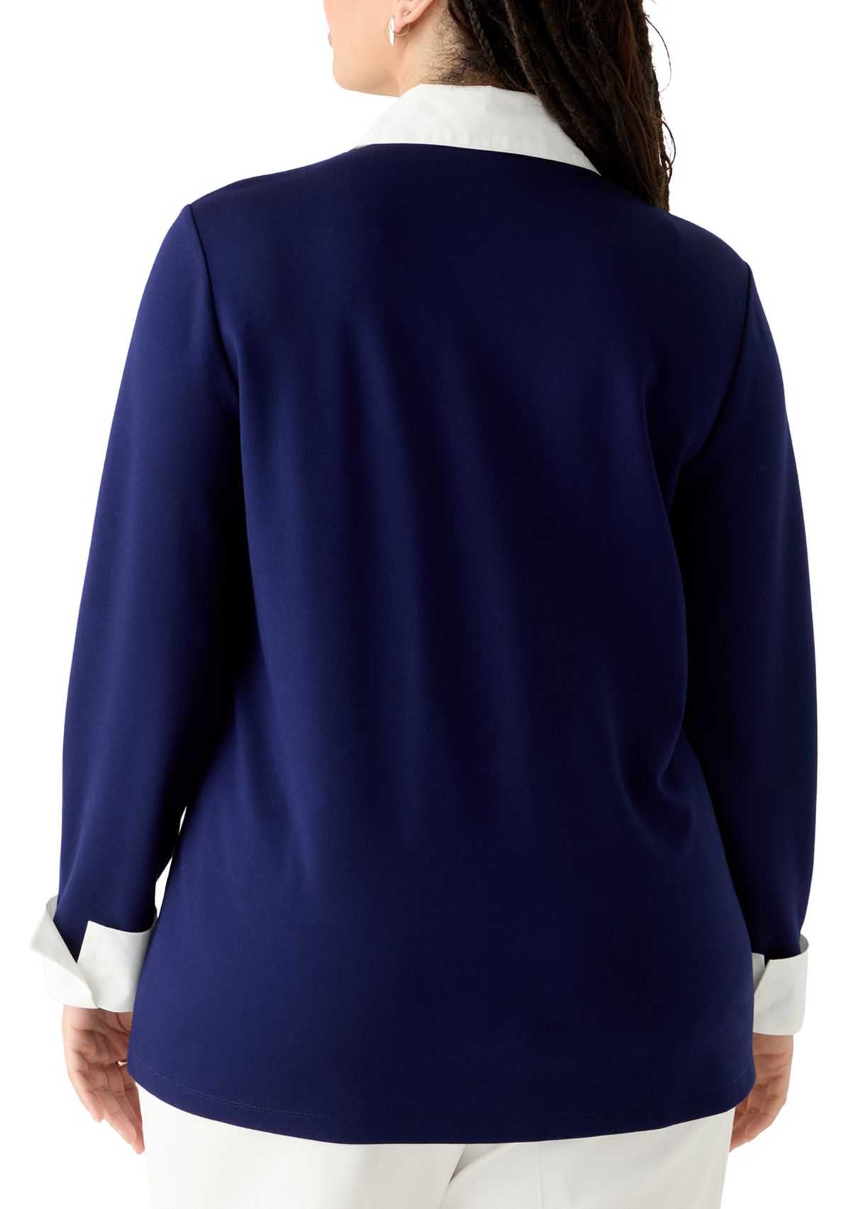 JONES NEW YORK Plus Size Long Sleeve Poplin V-Neck Twofer Top | Belk
