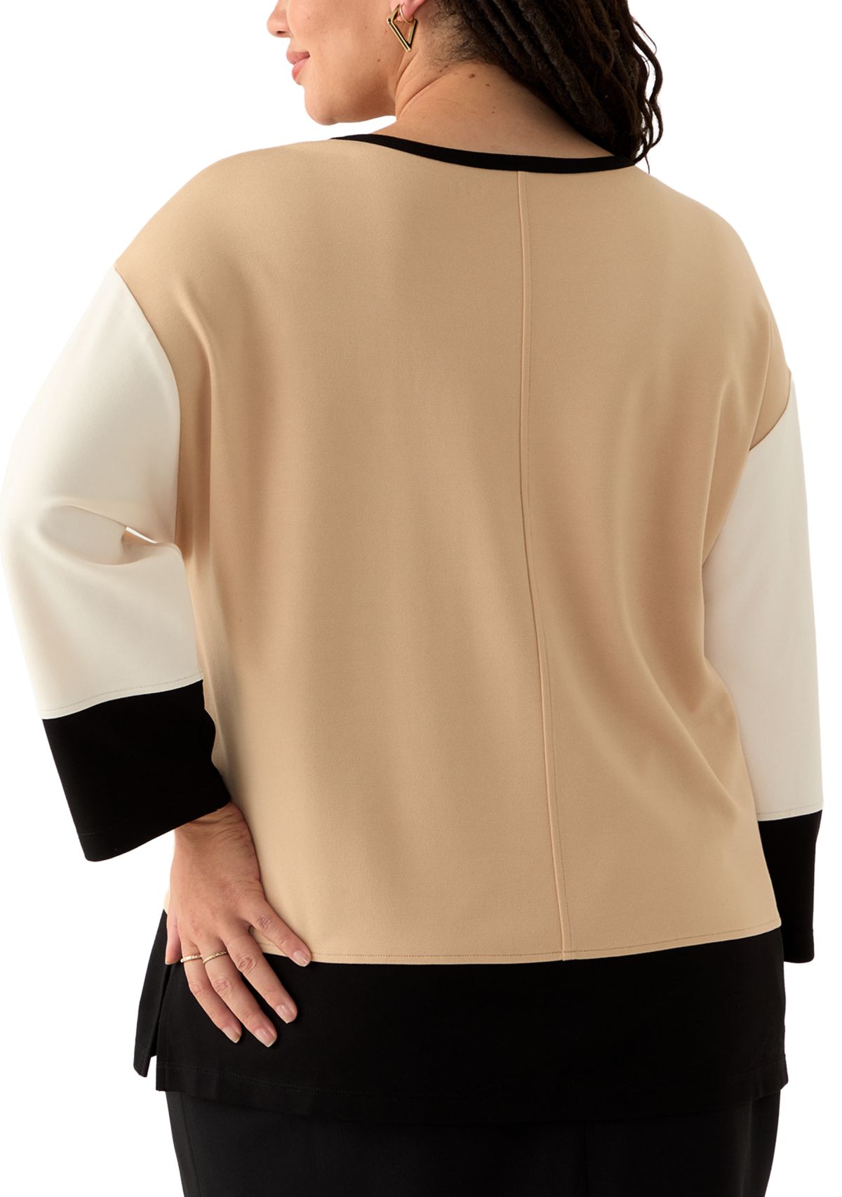 JONES NEW YORK Plus Size Color Blocked 3/4 Dolman Sleeve Seam Detail ...