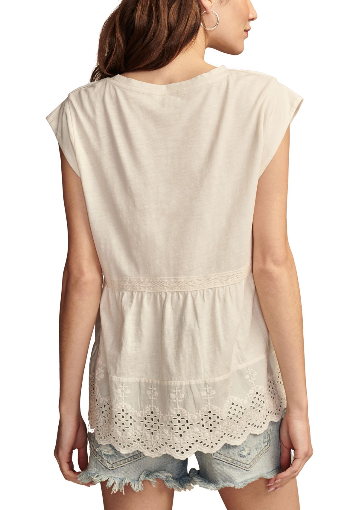 Lucky Brand Women's Short Sleeve Embroidered Knit Top | Belk
