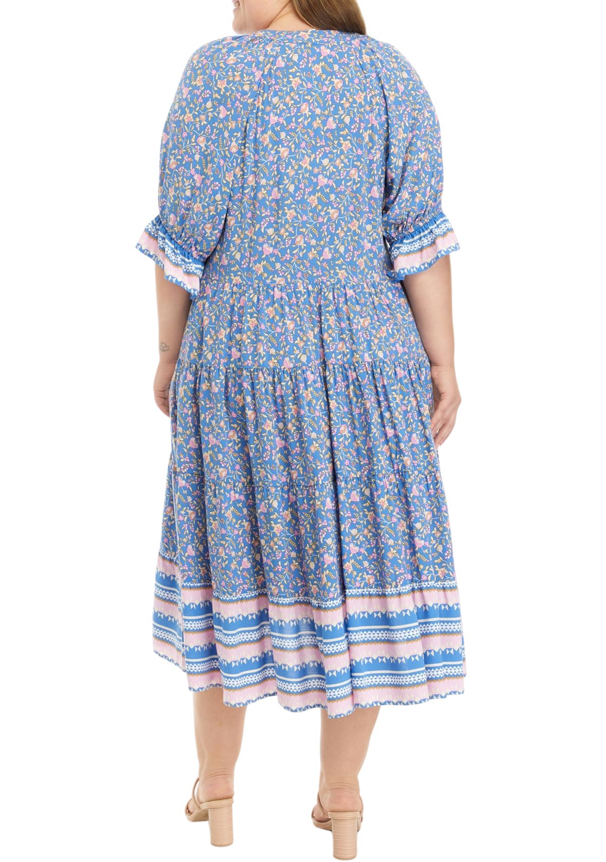 Wonderly Plus Size Elbow Sleeve Tiered Midi Dress | Belk
