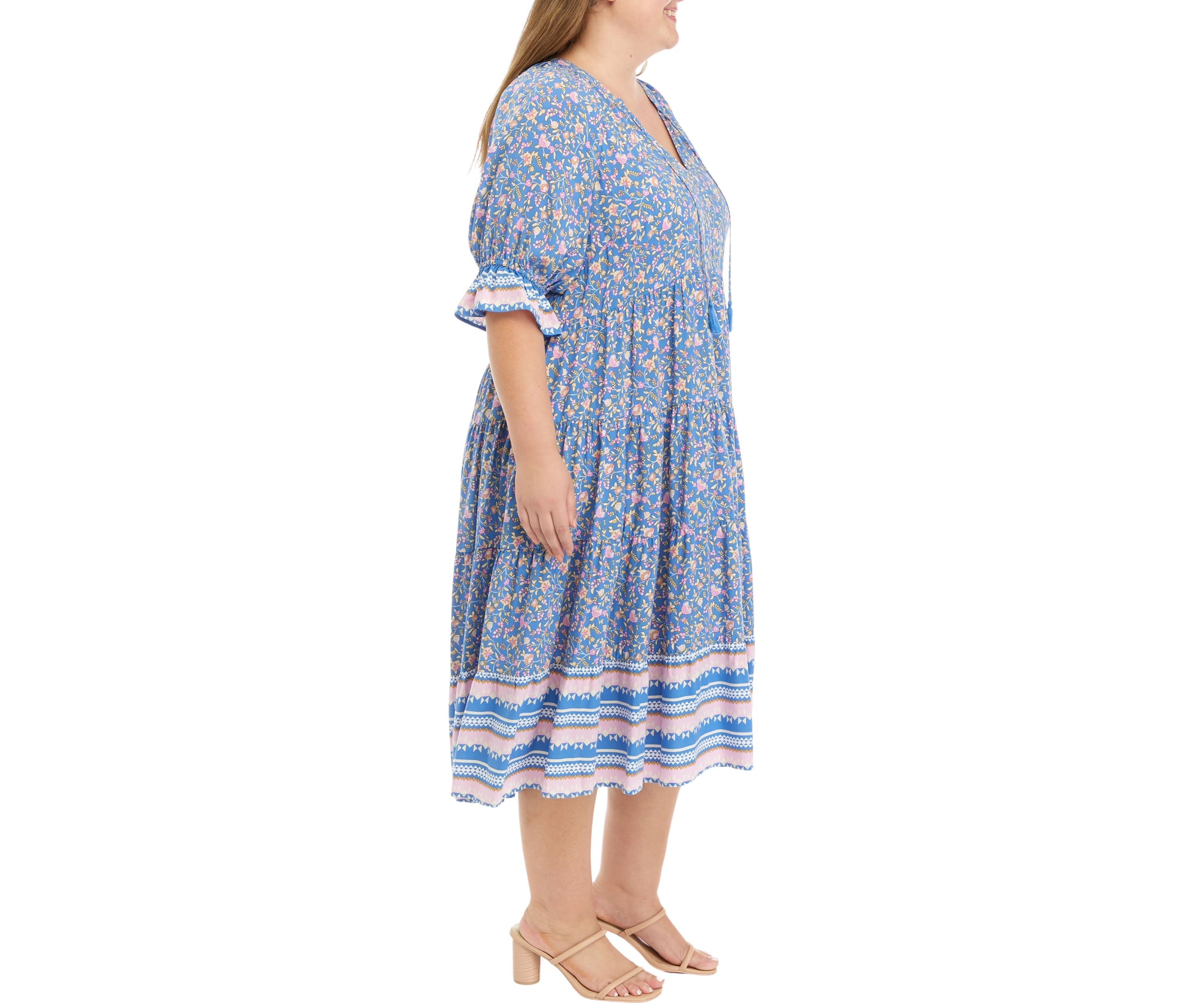 Wonderly Plus Size Elbow Sleeve Tiered Midi Dress | Belk