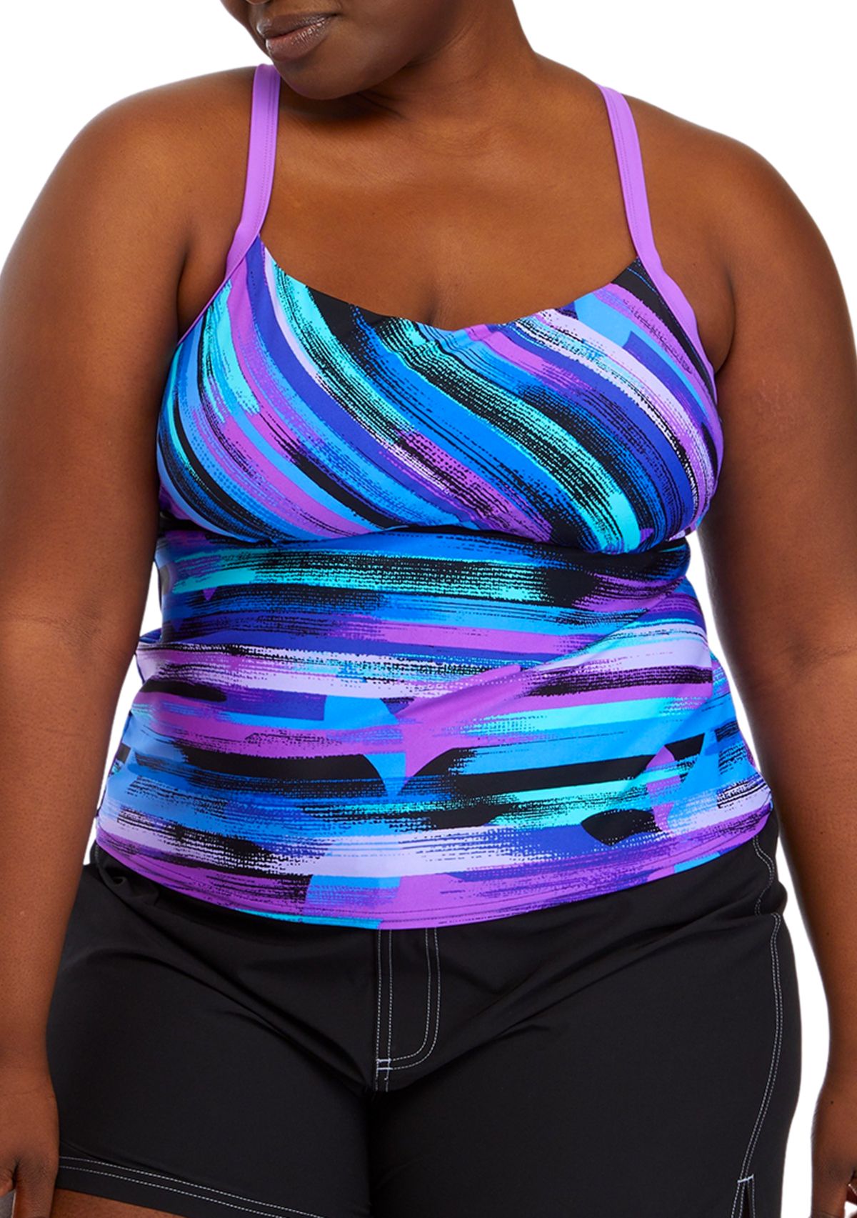 ZeroXposur Plus Size Whiz Frame Tankini Swim Top | Belk