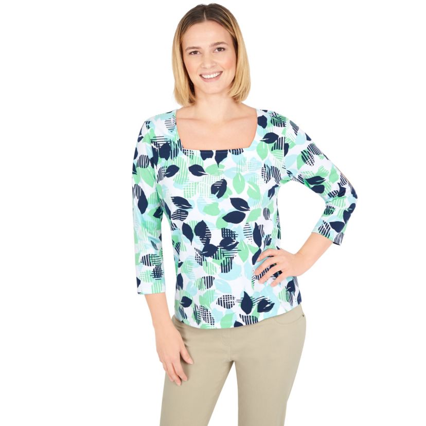 Hearts of Palm Tree Print Square Neck Top | Belk