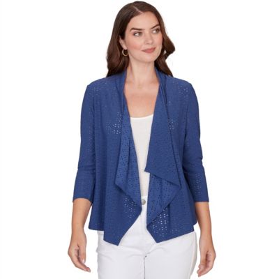 Hearts of Palm SOLID EYELET CASCADE CARDIGAN WITH 3/4 SLEEVES | Belk