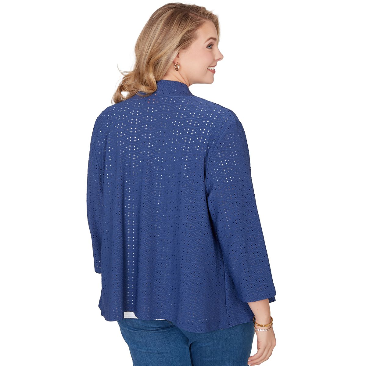 Hearts of Palm SOLID EYELET CASCADE CARDIGAN WITH 3/4 SLEEVES | Belk