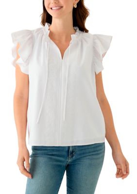 Crown & Ivy™ Women's Split Neck Ruffle Sleeve Top | belk