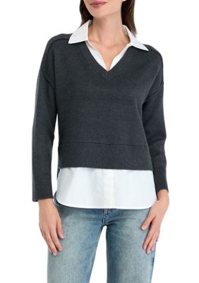 Wonderly Petite V-Neck 2fer Sweater | belk