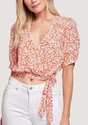 LOST + WANDER Women's Puff Sleeve Side Tie Top | belk