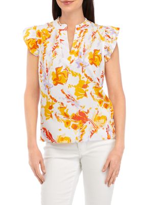 THE LIMITED Plus Size Short Flutter Sleeve Split Neck Popover Top | belk