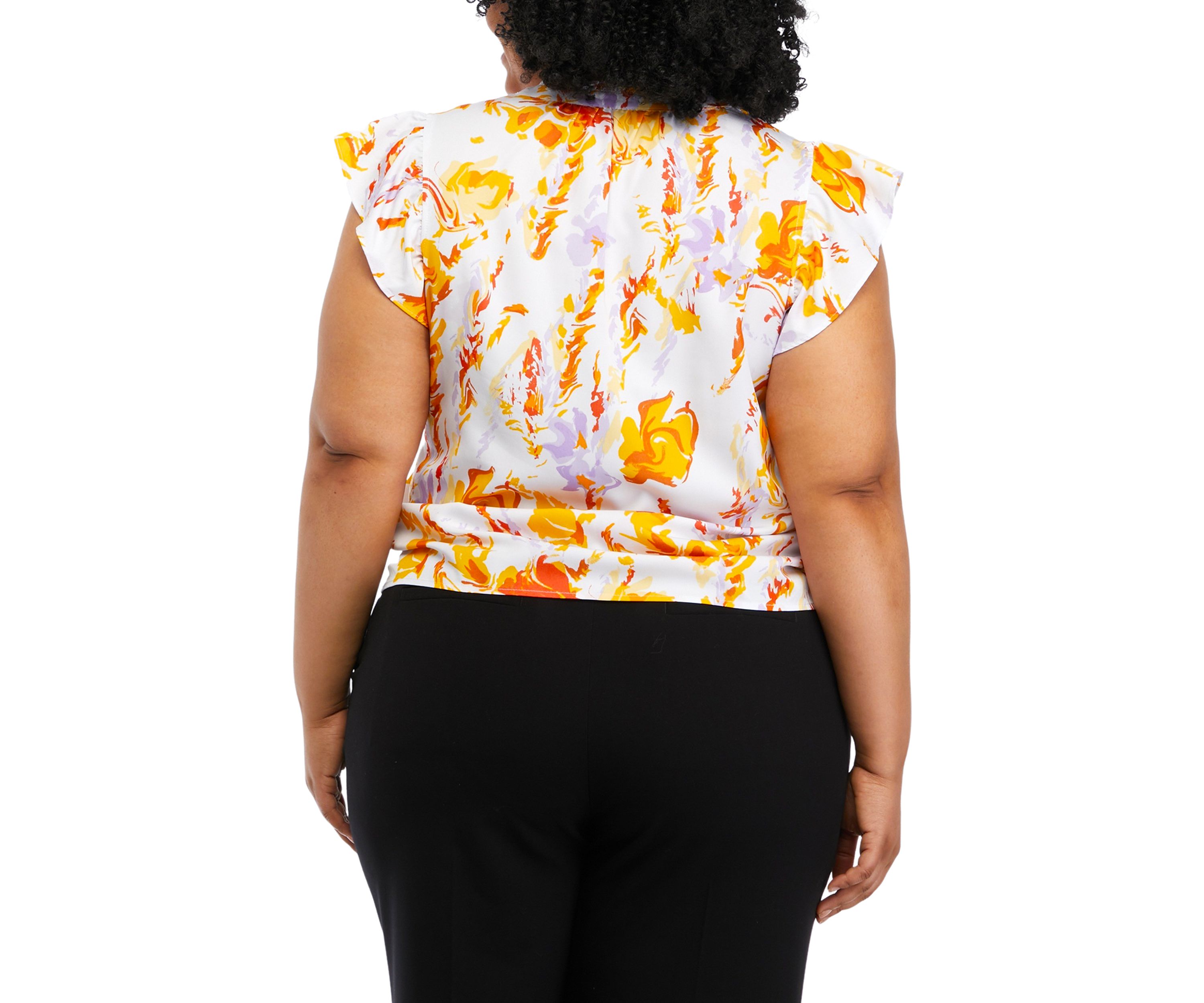 THE LIMITED Plus Size Short Flutter Sleeve Split Neck Popover Top | Belk