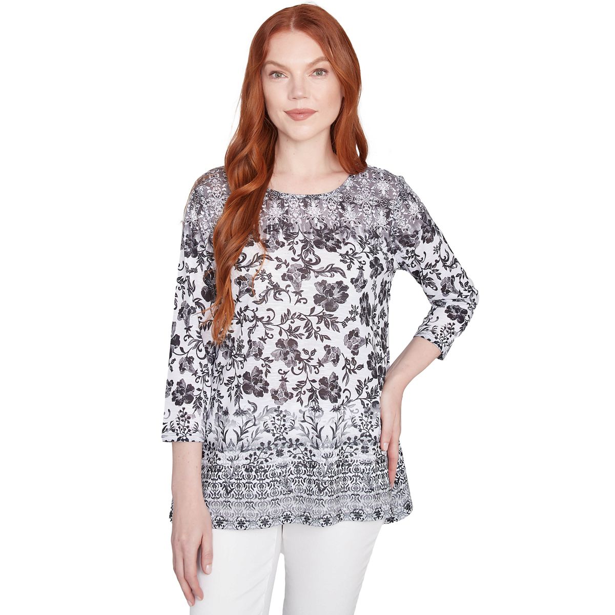 Larky Lark Floral Ombre Border Sublimation Knit Top | Belk