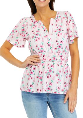 Crown & Ivy™ Women's Smocked Split Neck Top | belk