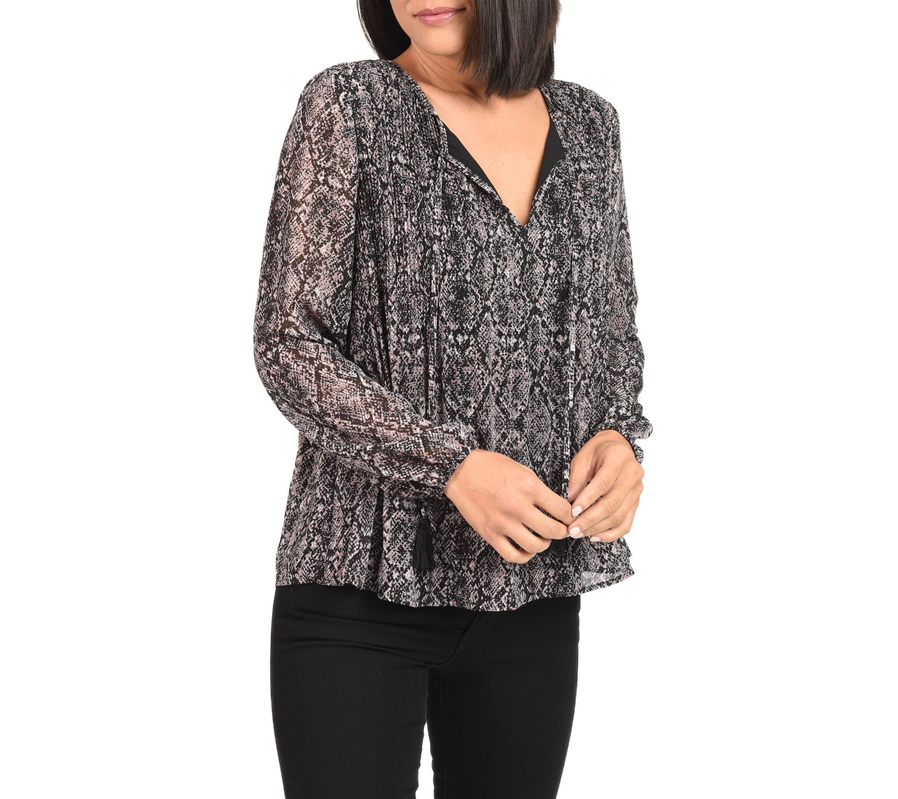 DR2 by Daniel Rainn Long Sleeve Peasant Top Blouse with Tassels | Belk