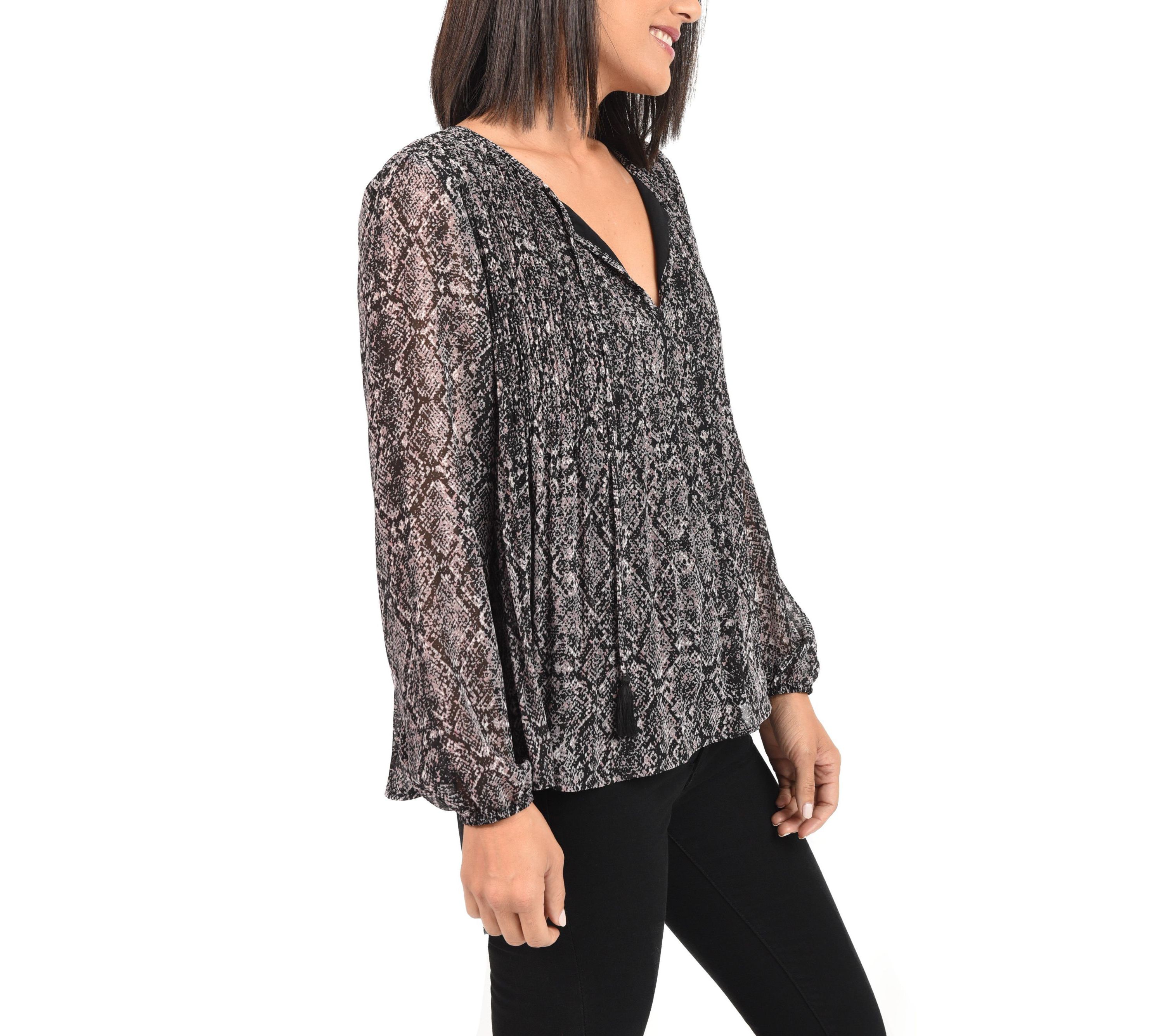 DR2 by Daniel Rainn Long Sleeve Peasant Top Blouse with Tassels | Belk
