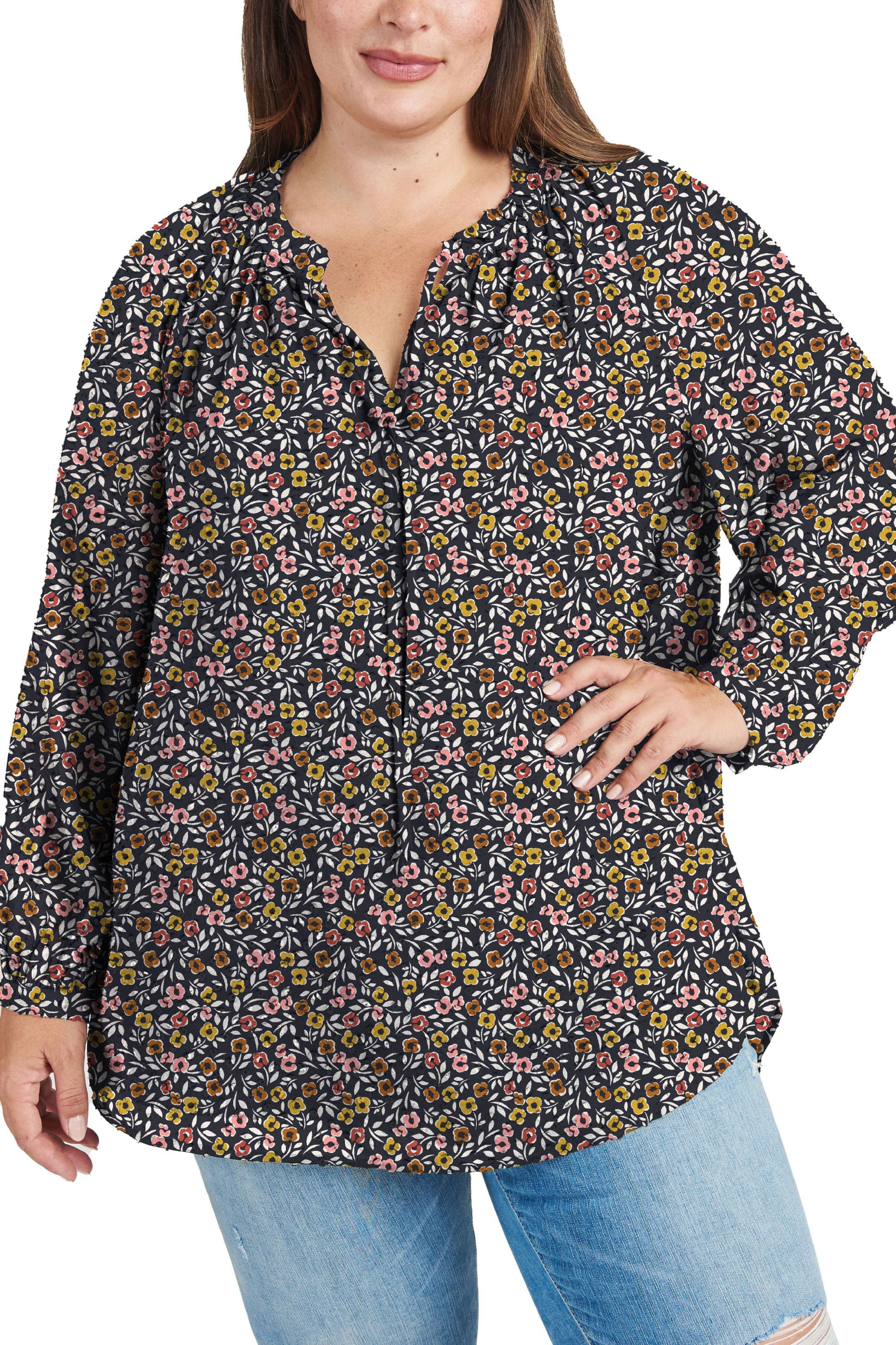 DR2 by Daniel Rainn Sheer Long Sleeve Tunic Top with Ruffle Collar ...