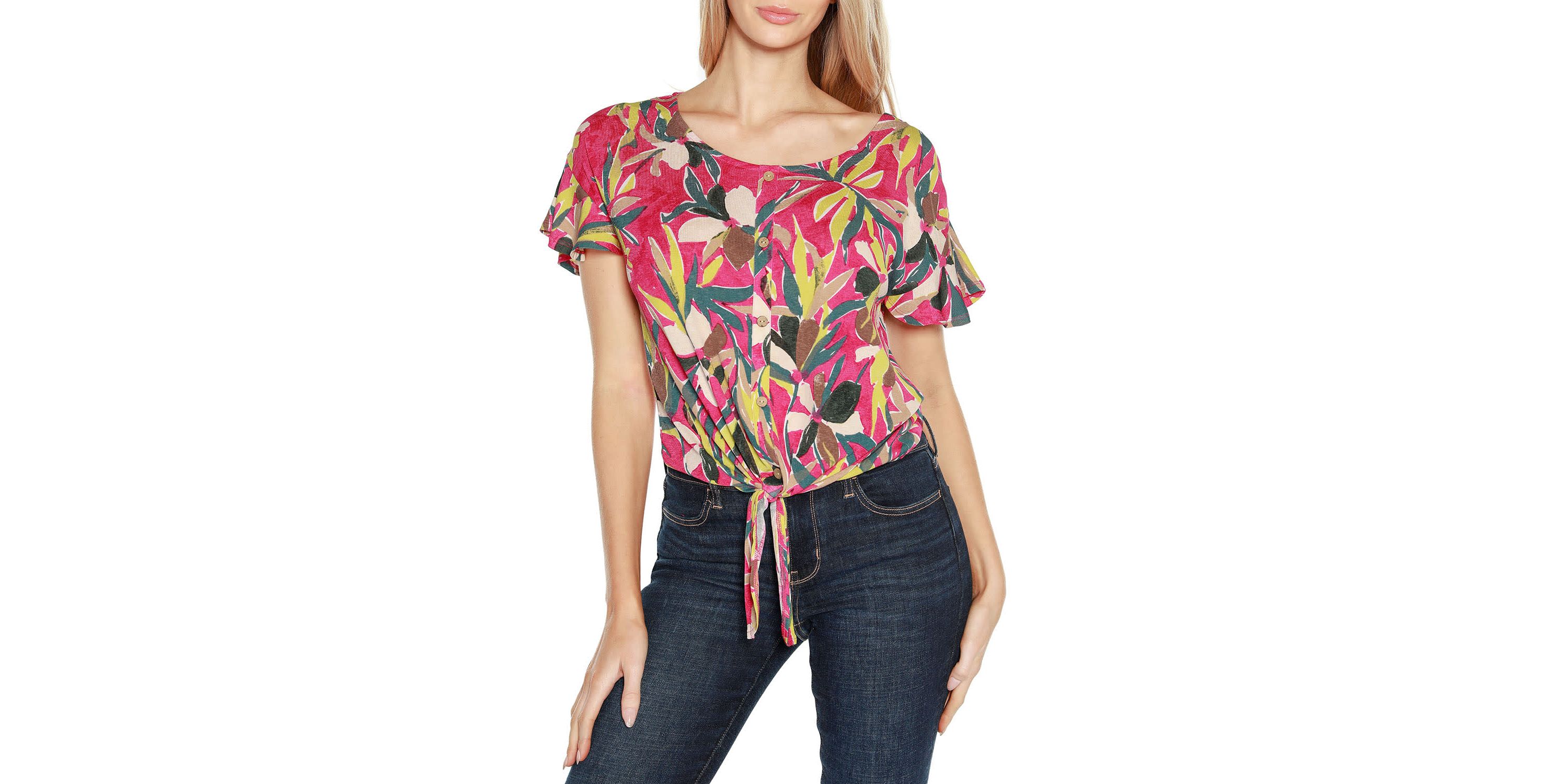 Belldini Grommet Detailed Printed Stripe Top | Belk