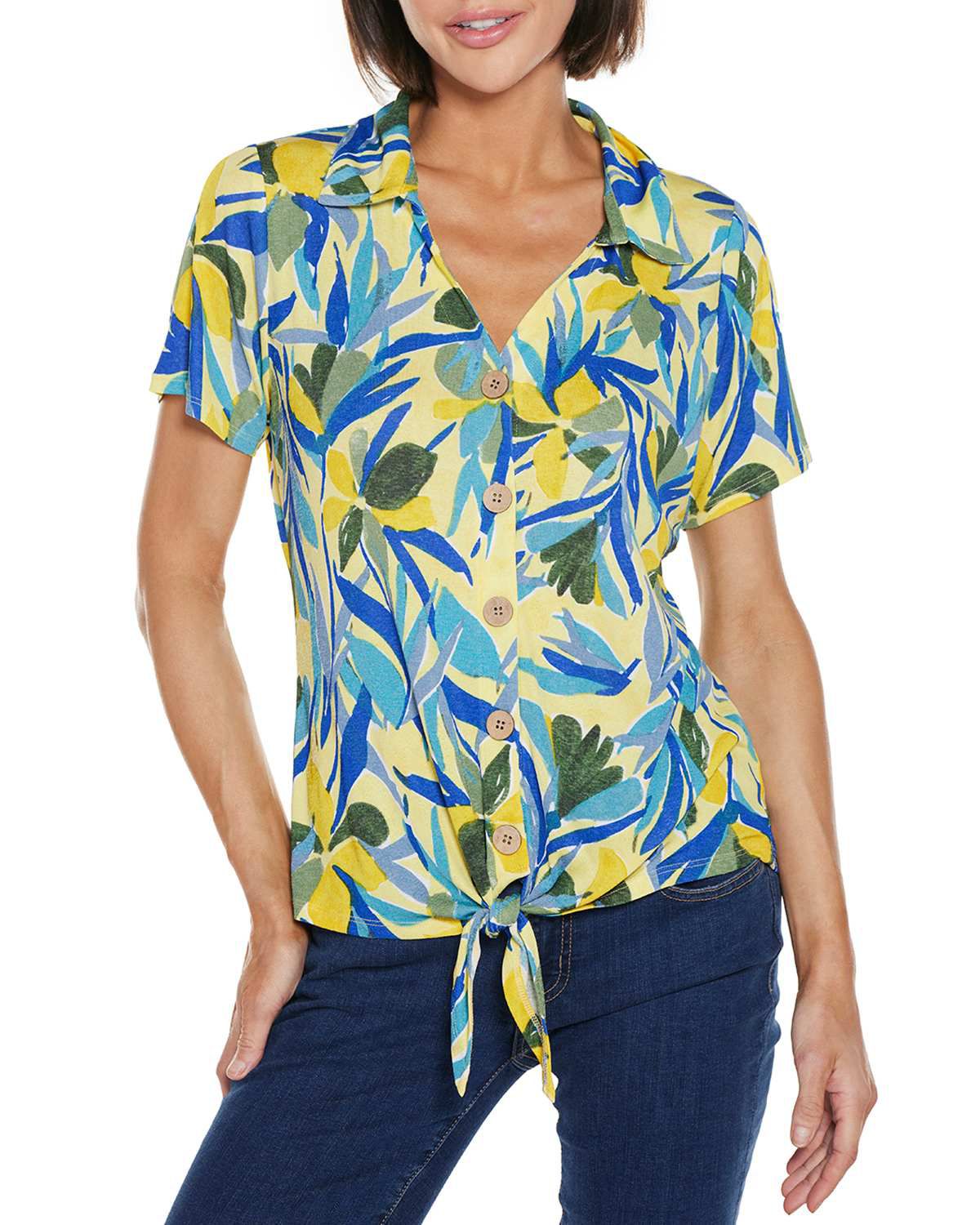 Belldini Tropical Tie-Front Knit Top | Belk