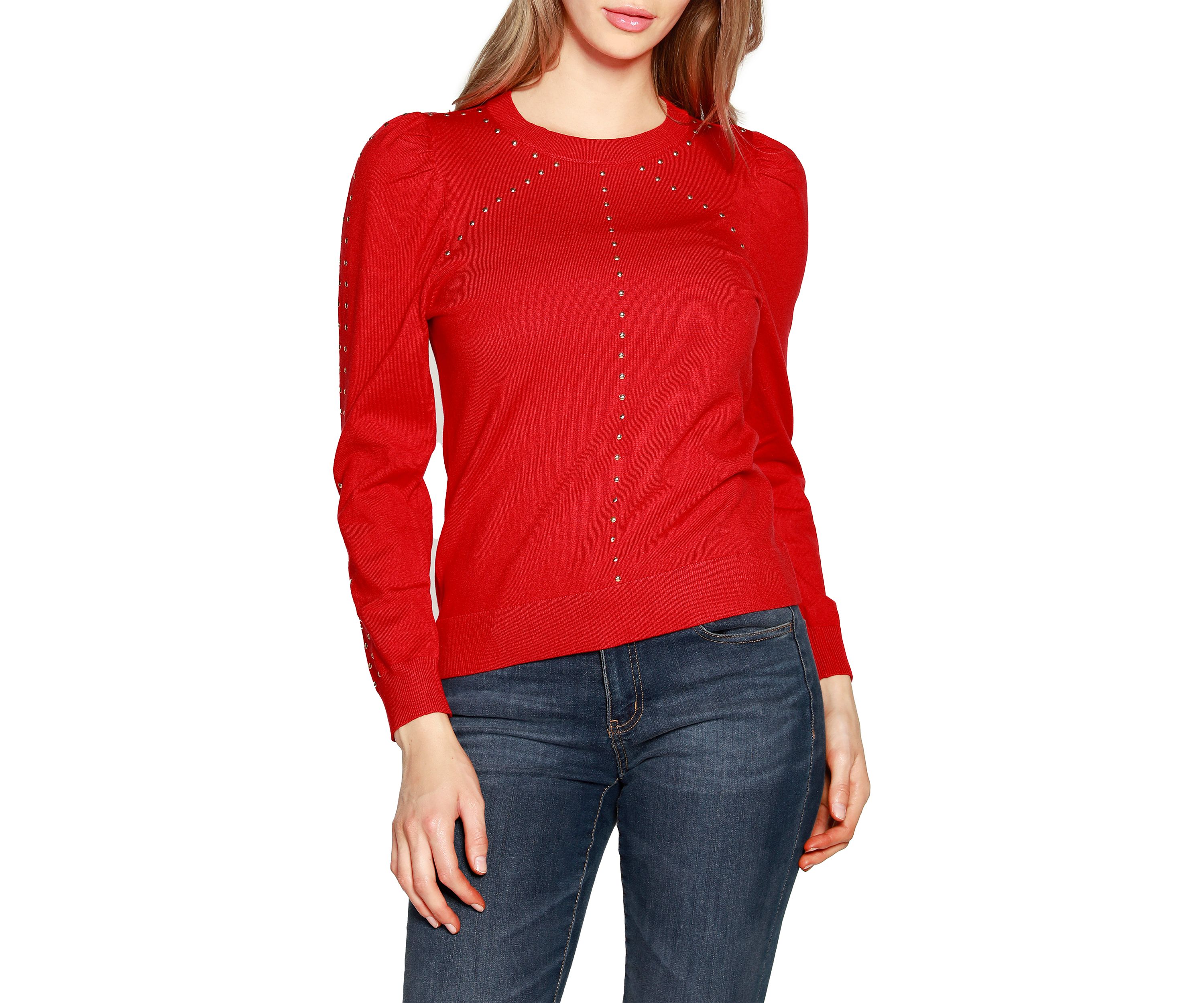 Belldini Embellished Puff Sleeve Sweater | Belk
